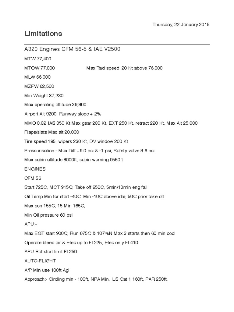 A320 Pilot Limitations Guide | PDF | Landing Gear | Aircraft Flight ...