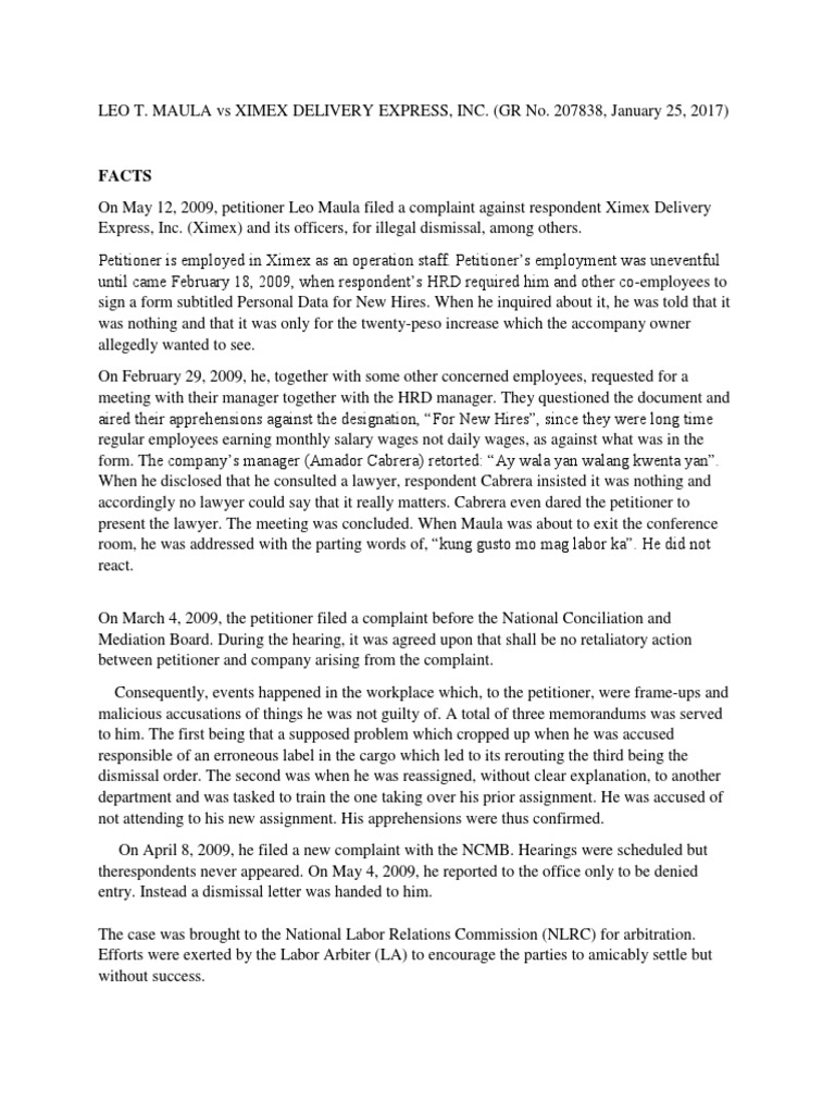 7 Maula v. Ximex Delivery Exxpress Digested | PDF | Employment ...