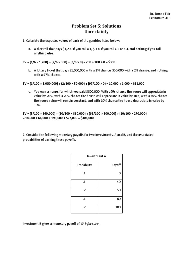 ProblemSet5 Solutions | PDF | Utility | Risk Aversion