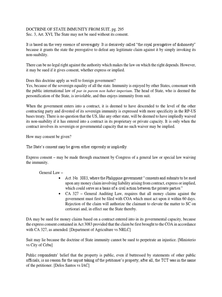 Doctrine of State Immunity From Suit | PDF | Sovereign Immunity ...