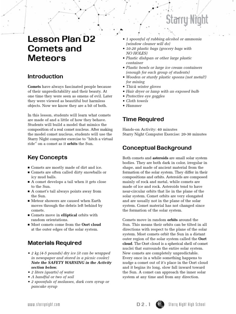 Comet Lesson Plan | PDF | Comet | Meteoroid