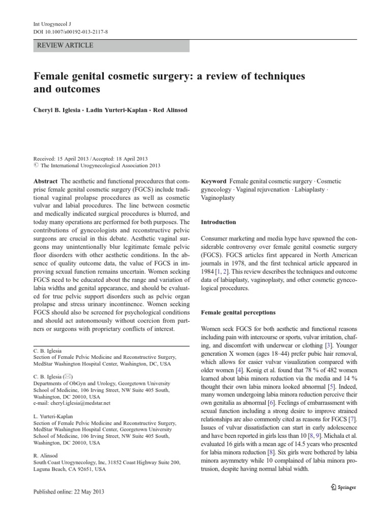 Female Genital Cosmetic Surgery - A Review of Techniques and Outcomes ...