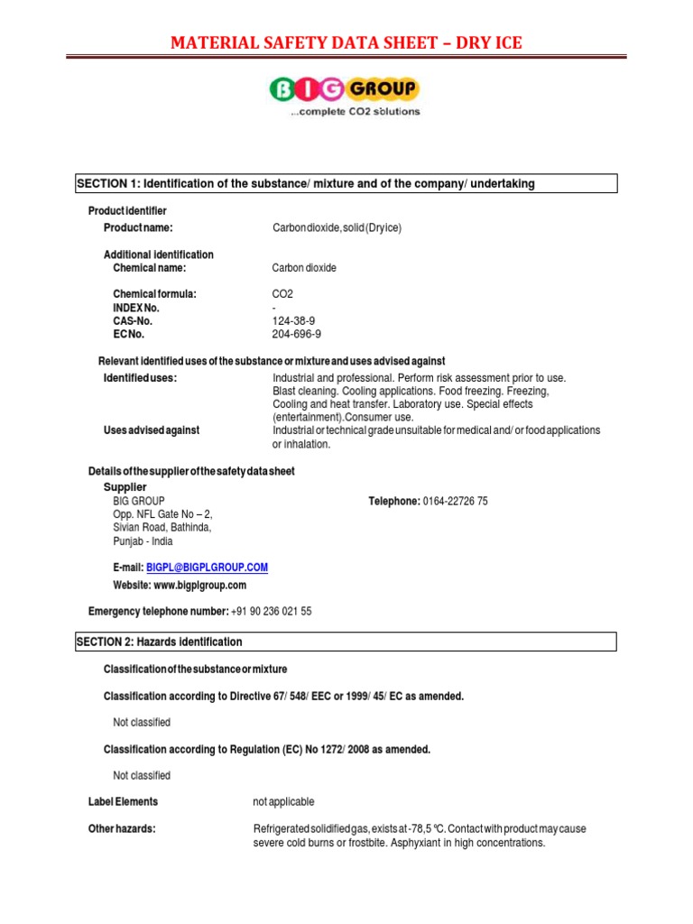 Carbon Dioxide Solid MSDS | PDF | Toxicity | Personal Protective Equipment