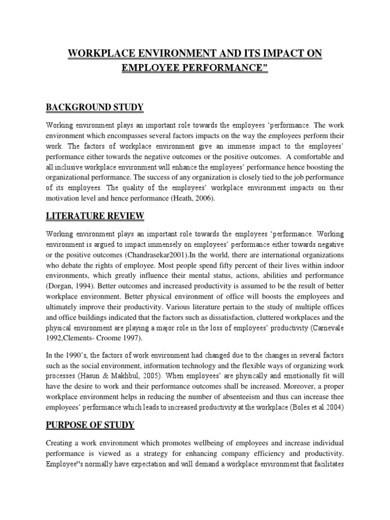 Workplace Environment and Its Impact On Employee Performance Proposal ...
