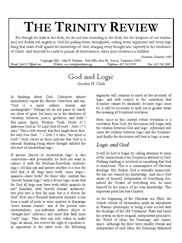 The Trinity Review God and Logos | PDF | Logic | God