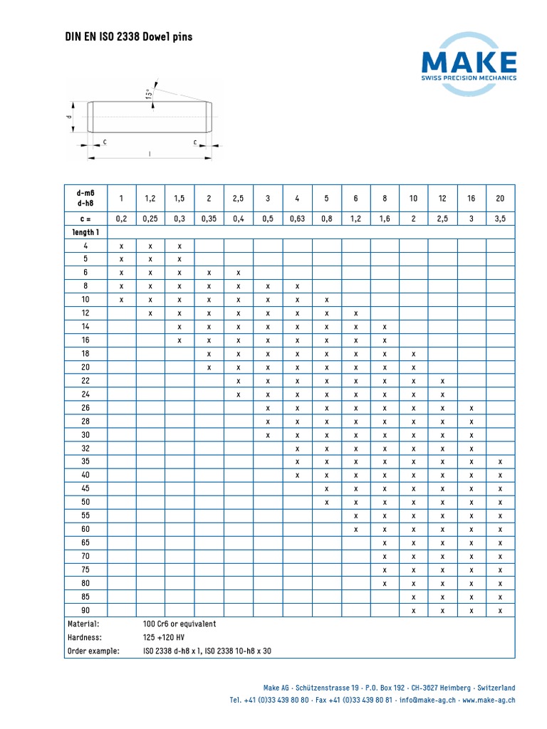 DIN EN ISO 2338 Dowel Pins: d-m6 d-h8 C Length L | PDF
