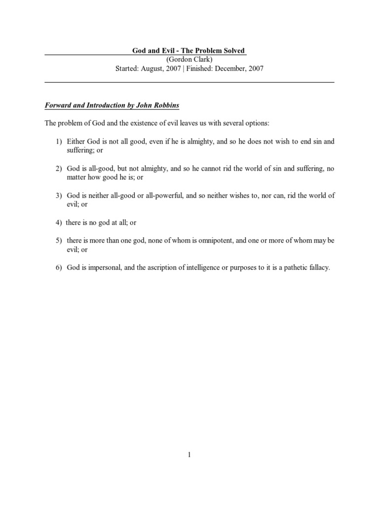 Gordon Clark Good and Evil Solved PDF | PDF | Predestination | Free Will