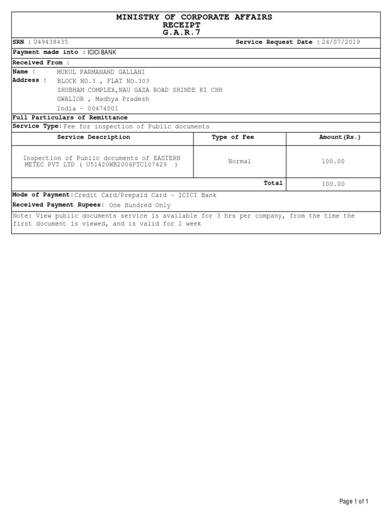 MCA - Eastern Metec PVT LTD | PDF