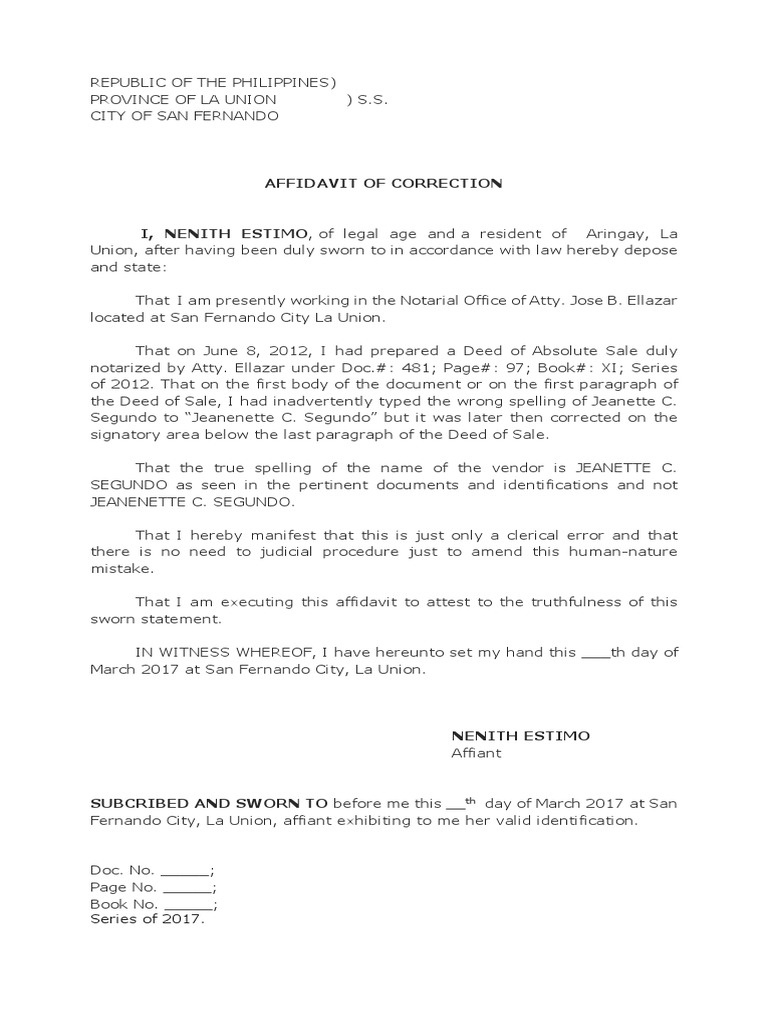 Affidavit of Correction Name | PDF