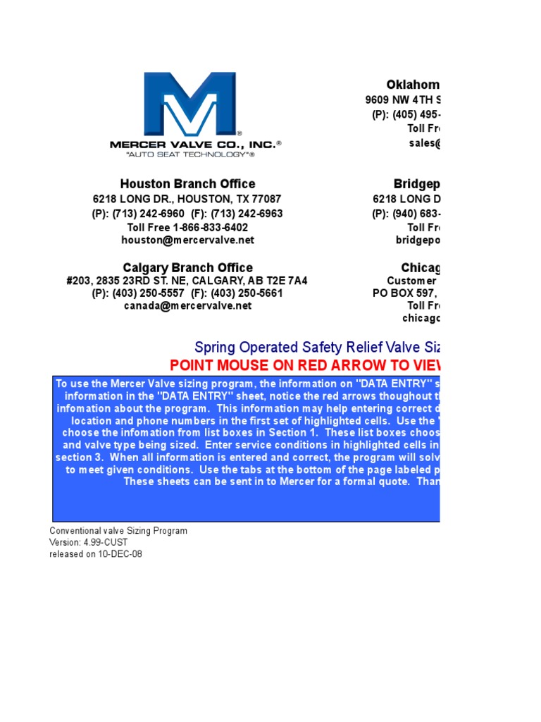 Mercer - Spring Valve Sizing - v4.99 | PDF | Valve | Pressure