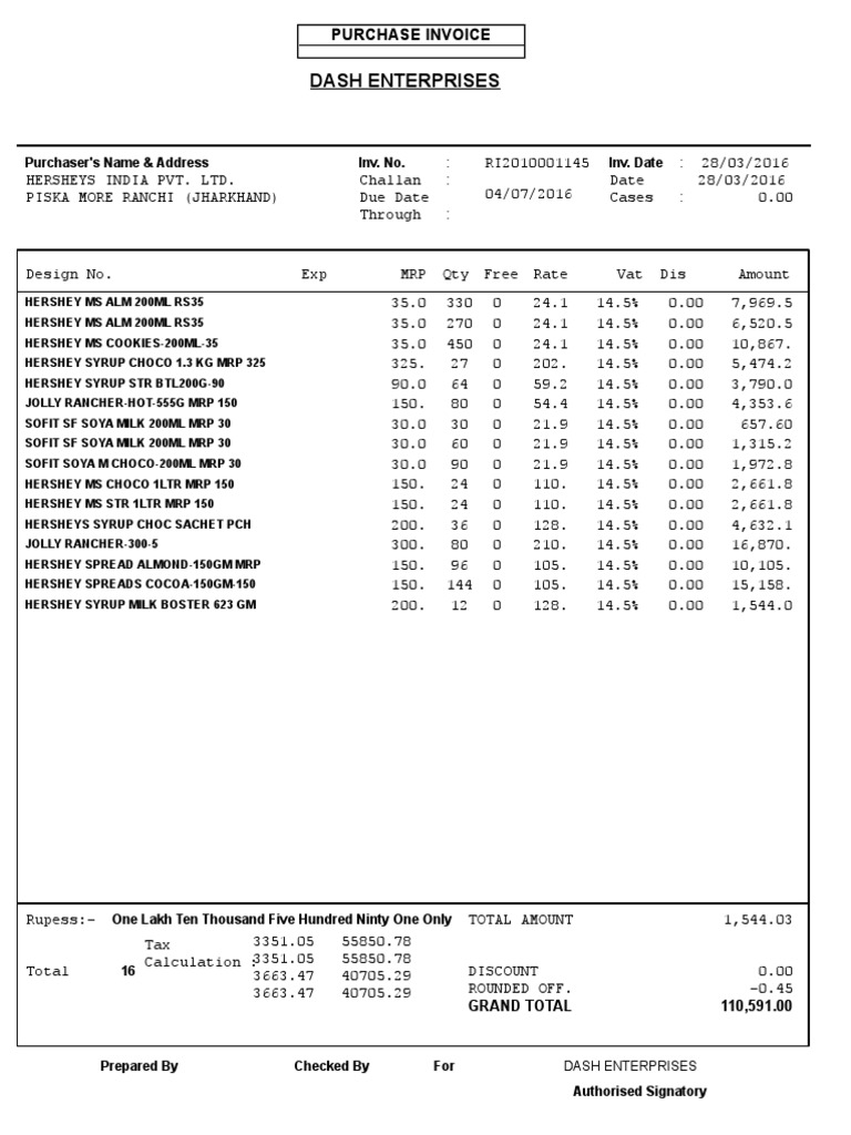 Dash Enterprises: Purchase Invoice | PDF | Government Finances | Taxes