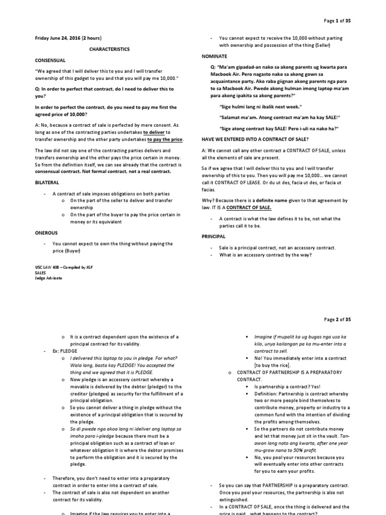 USC LAW 408 - Compiled by JGF Sales Judge Adviento | PDF | Lease ...