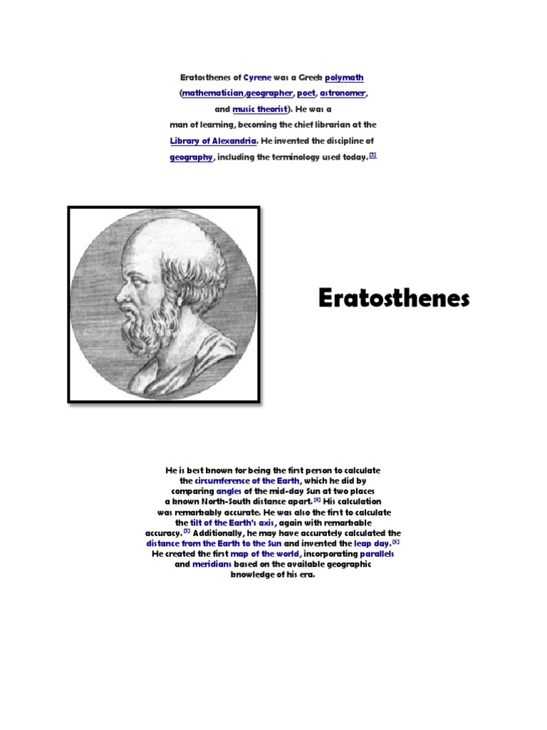 Eratosthenes: Cyrene Polymath Mathematician Geographer Poet Astronomer ...