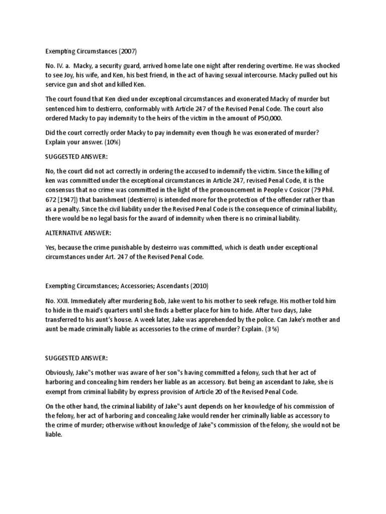 Bar Questions | PDF | Mitigating Factor | Sentence (Law)