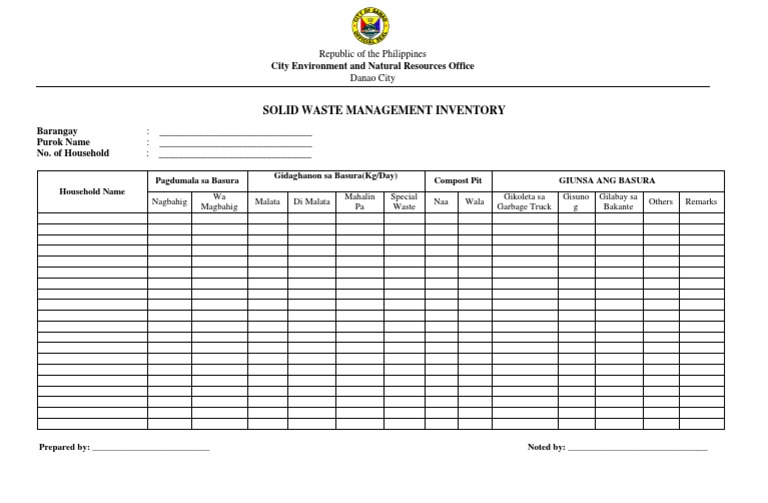 Solid Waste Management Inventory Form | PDF