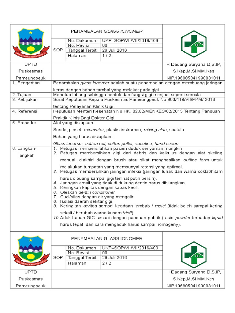 Sop Penambalan Glass Ionomer | PDF