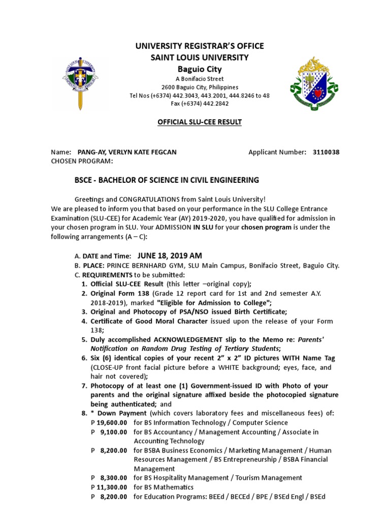SLU-CEE 2019 Admission Results | PDF | Bachelor Of Science | Bachelor's ...