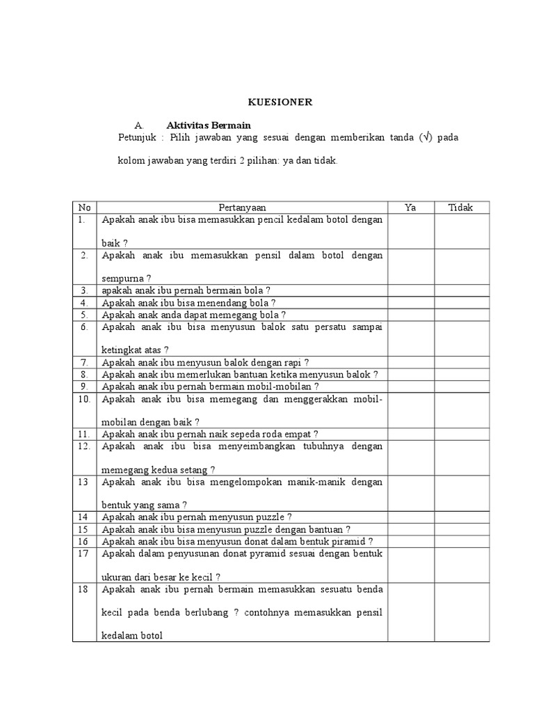 Kuesioner Perkembangan Motorik Halus Pada Anak Usia Toddler | PDF