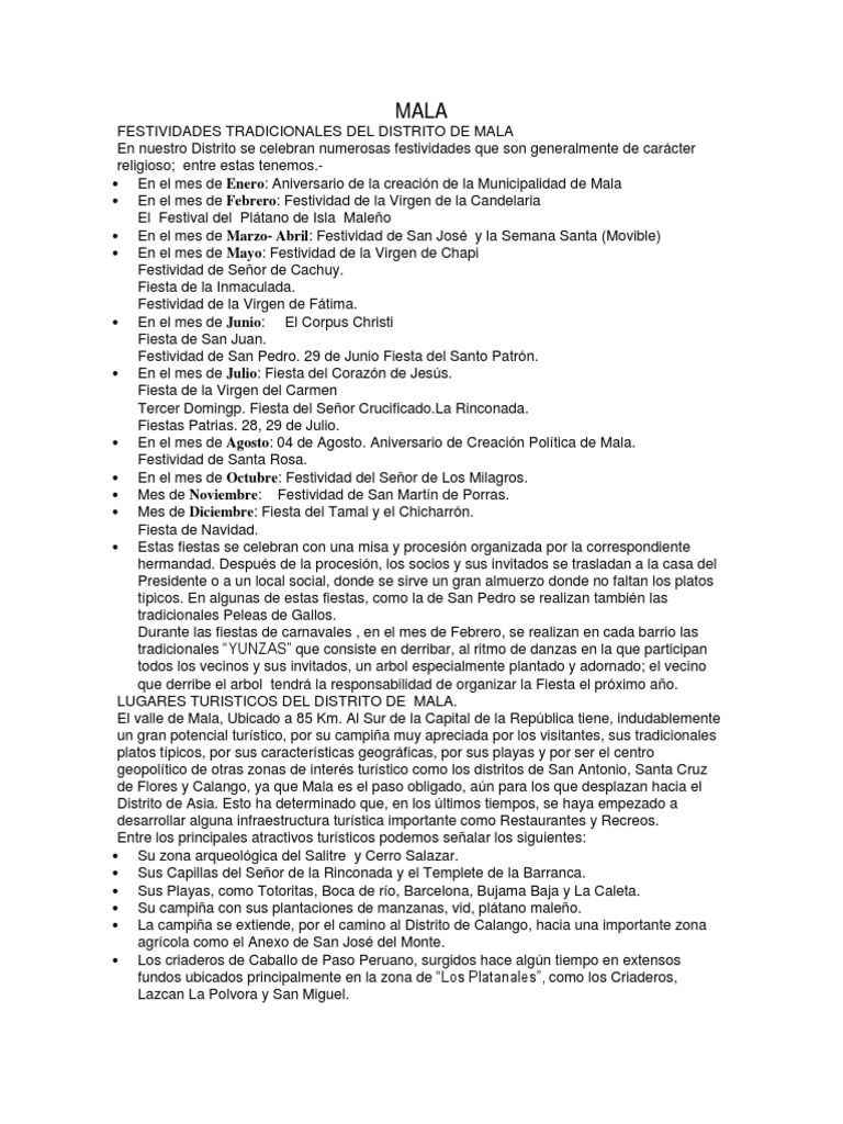 Distrito de Mala | PDF | Alimentos | Cocina de las Americas