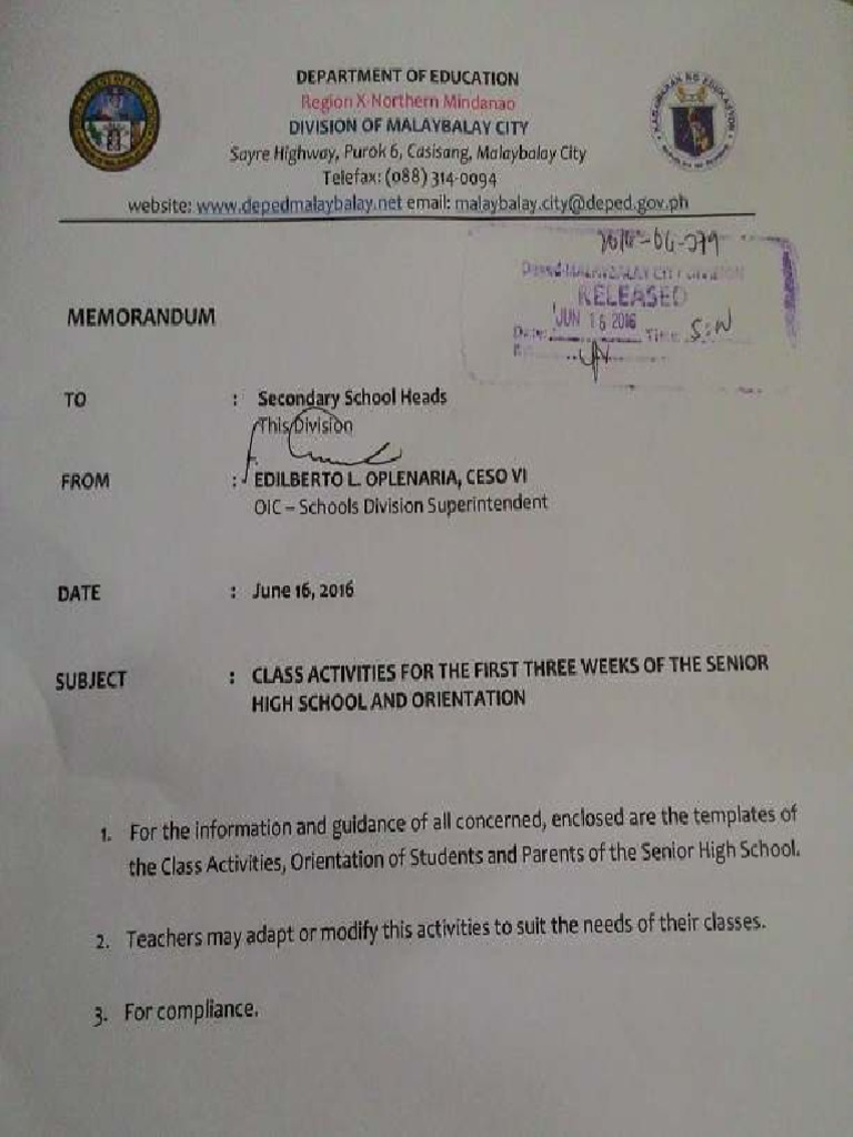 Shs Orientation Dll Pdf Study Skills Learning