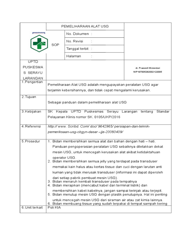 Sop Pemeliharaan Alat Usg | PDF