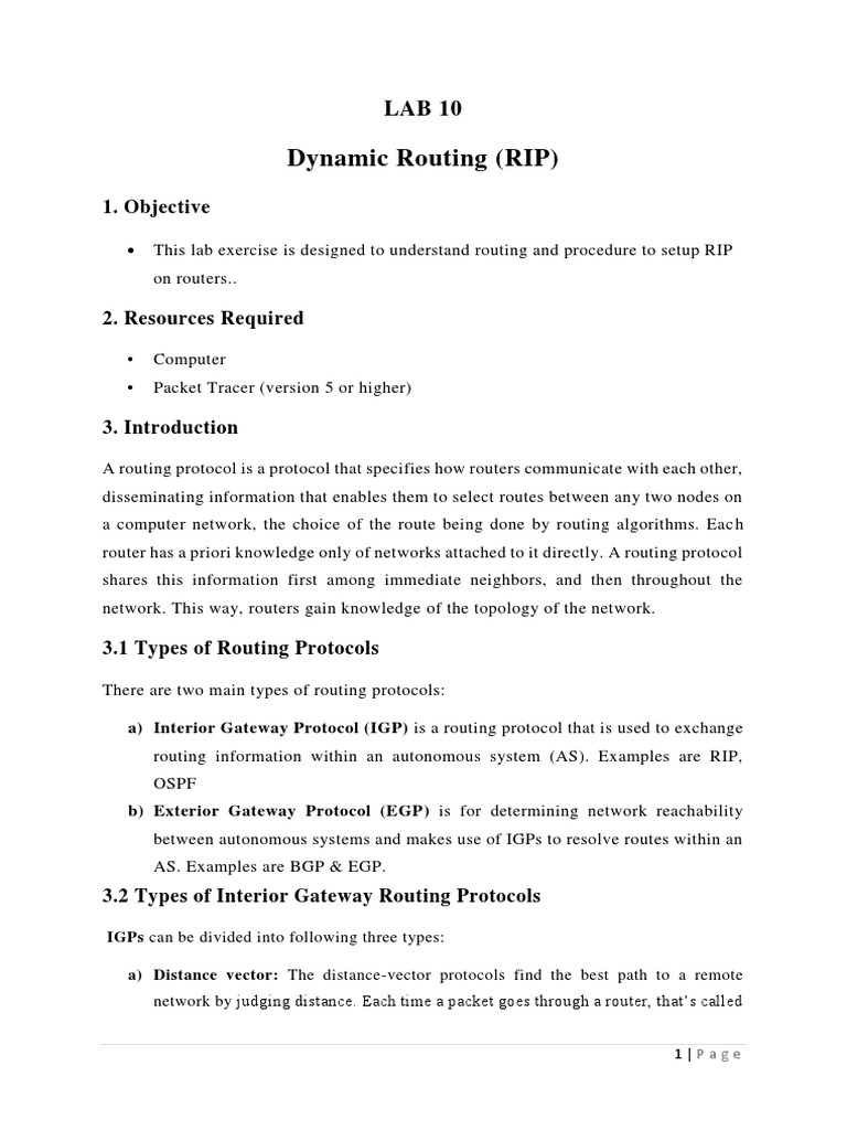 Dynamic Routing (RIP) : 1. Objective | PDF | Routing | Router (Computing)