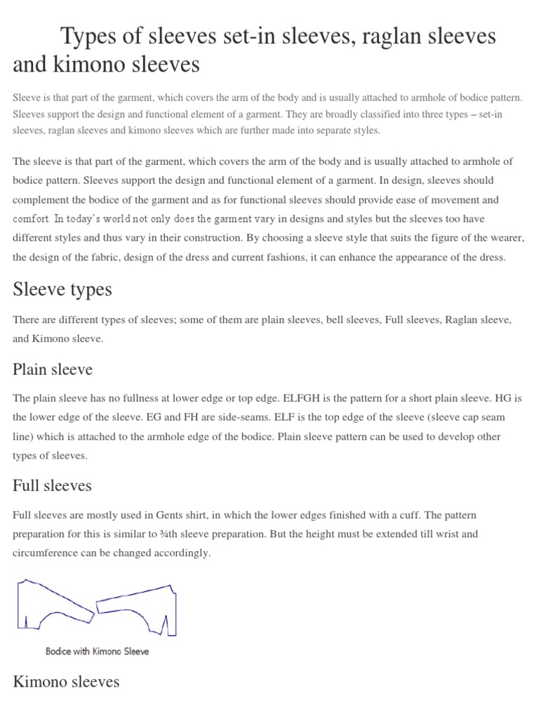 Types of Sleeves Set | PDF | Seam (Sewing) | Shirt