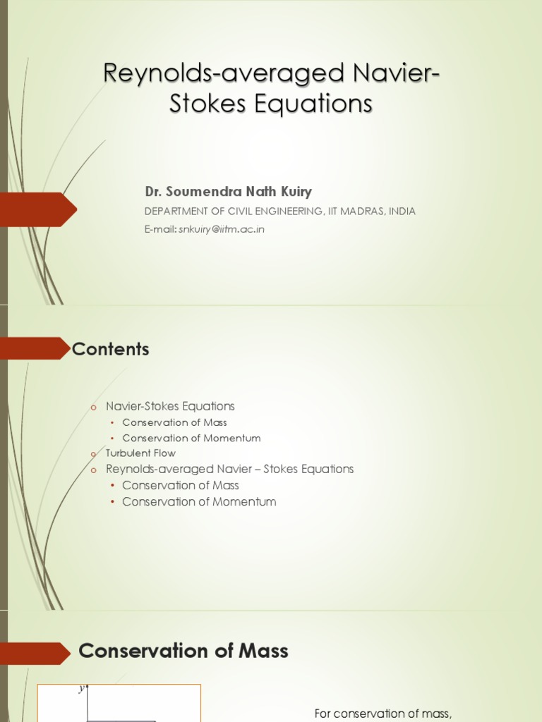 Reynolds-Averaged Navier-Stokes Equations: Dr. Soumendra Nath Kuiry ...