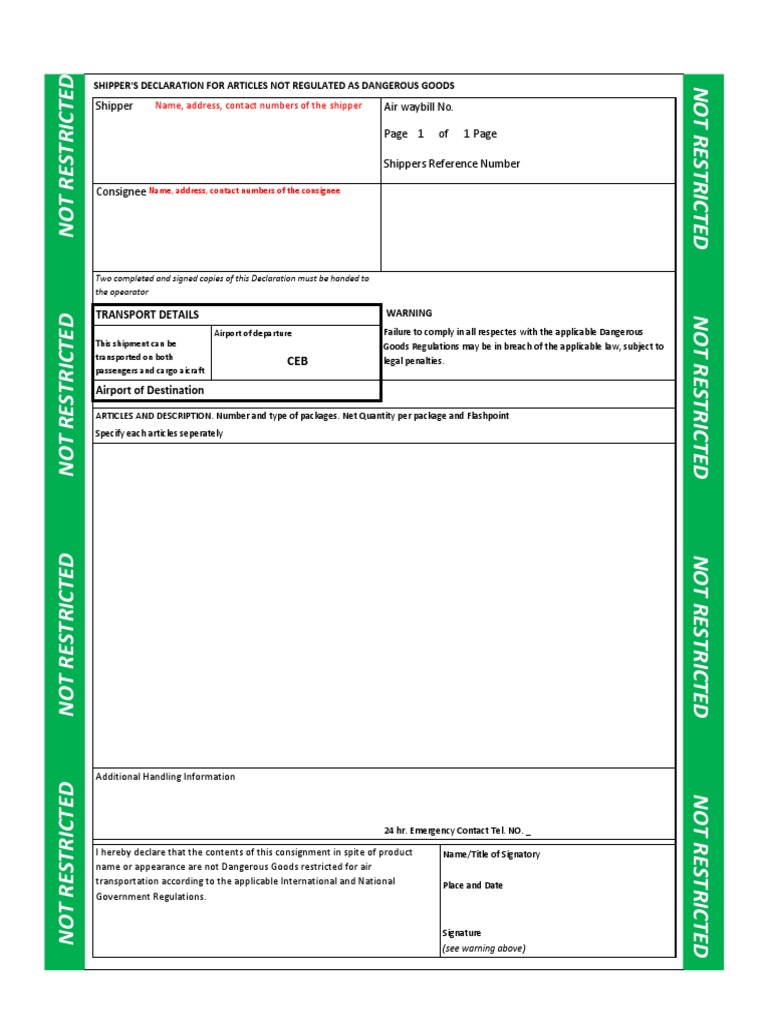 Shipper Air Waybill No. Page 1 of Shippers Reference Number Consignee ...