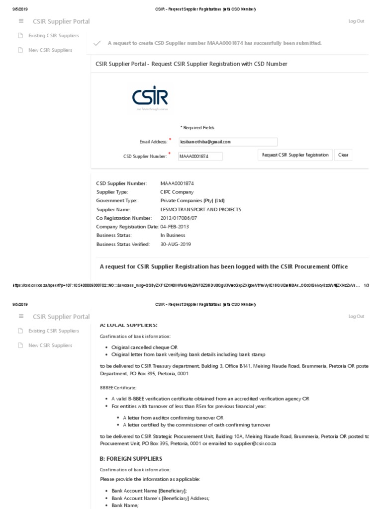 CSIR Supplier Portal - Request CSIR Supplier Registration with CSD ...