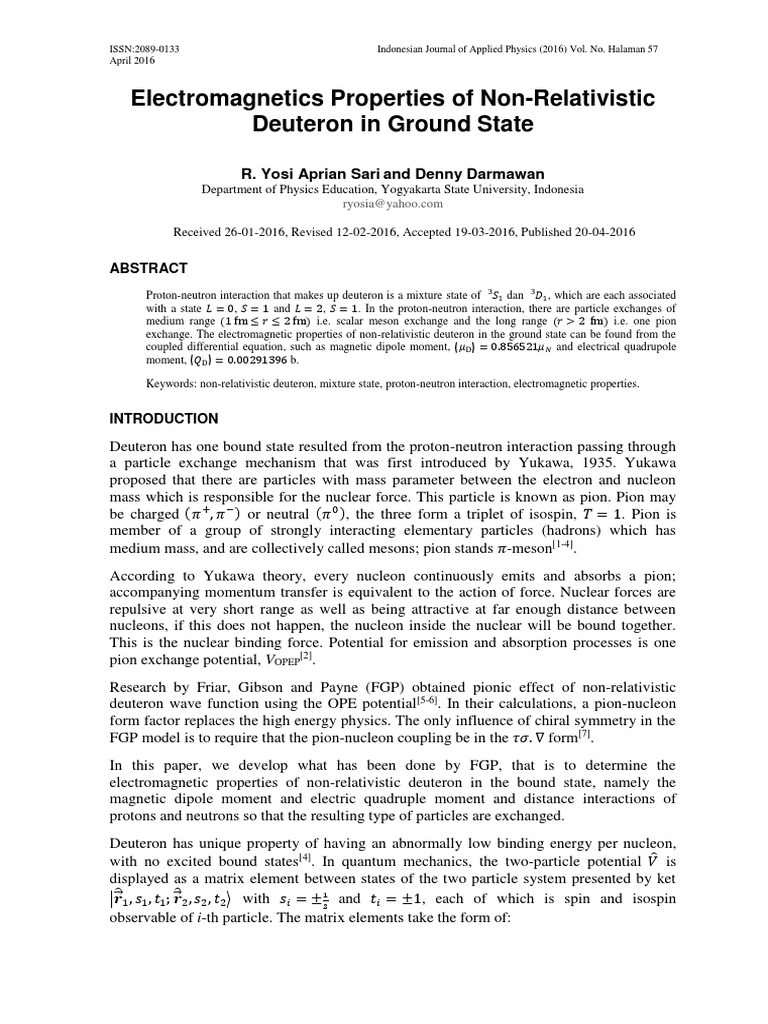 Electromagnetics Properties of Non-Relativistic Deuteron in Ground ...