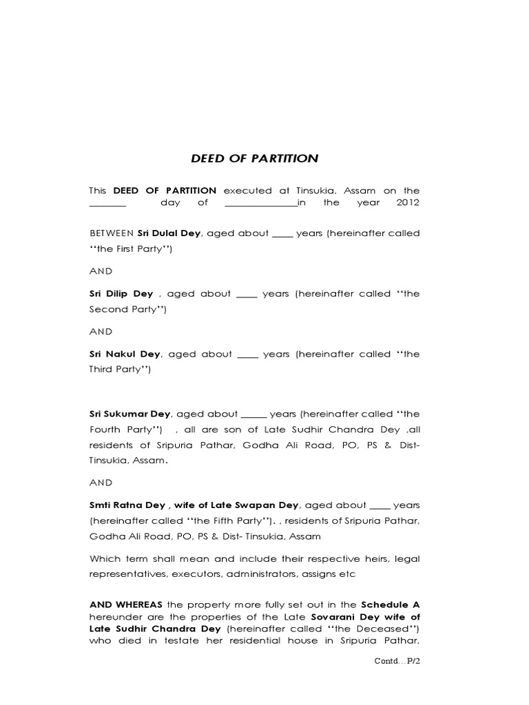 Partition Deed of DULAL DEY | PDF | Covenant (Law) | Property Law