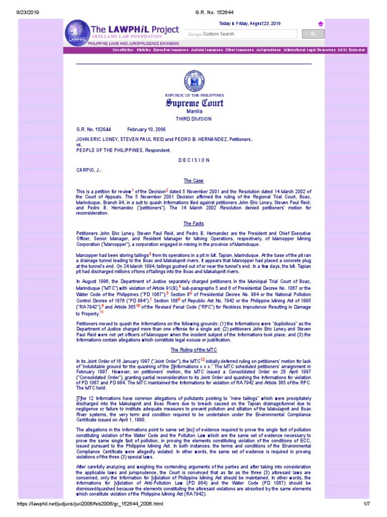 G.R. No. 152644 February 10, 2006 John Eric Loney, Steven Paul Reid and ...