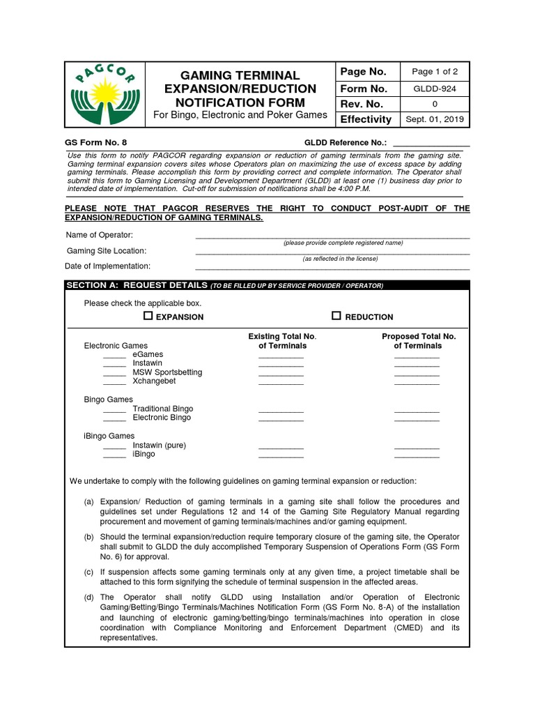 GS Form No. 8 - Gaming Terminal Expansion-Reduction Notification Form ...