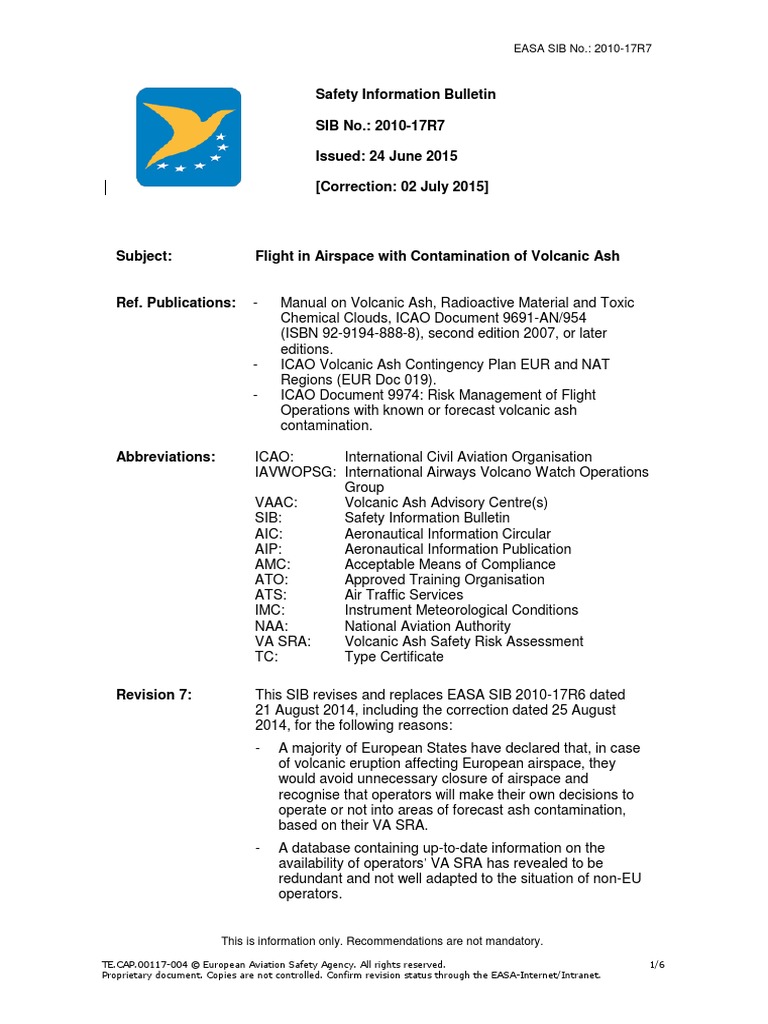 Easa Sib 2010-17R7 1 | PDF | Volcanic Ash | Aviation