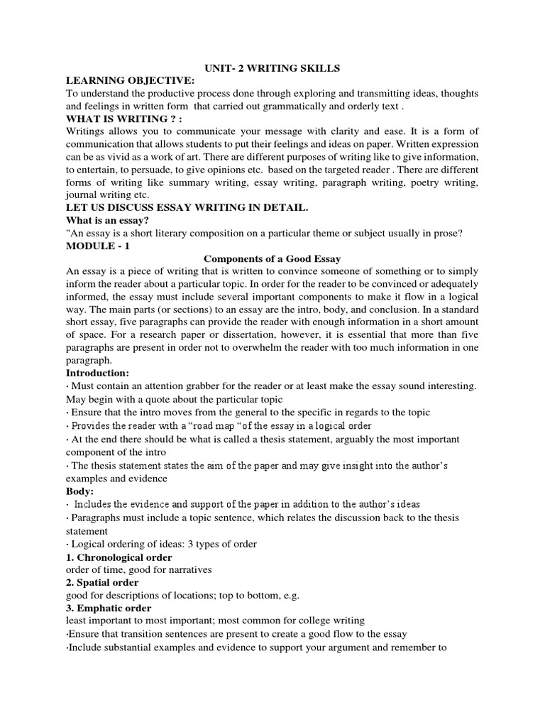 Unit-2 Writing Skills Learning Objective | PDF | Essays | Narrative