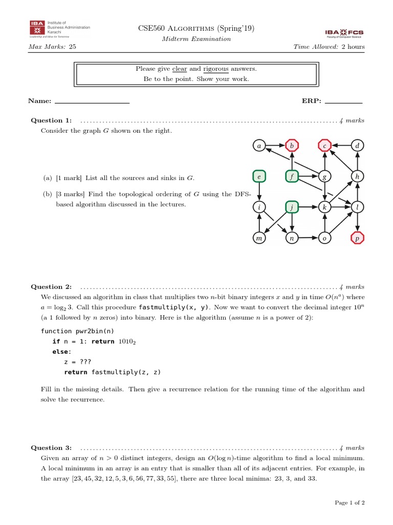 Algorithms Practice Questions 2 | PDF | Mathematical Analysis ...
