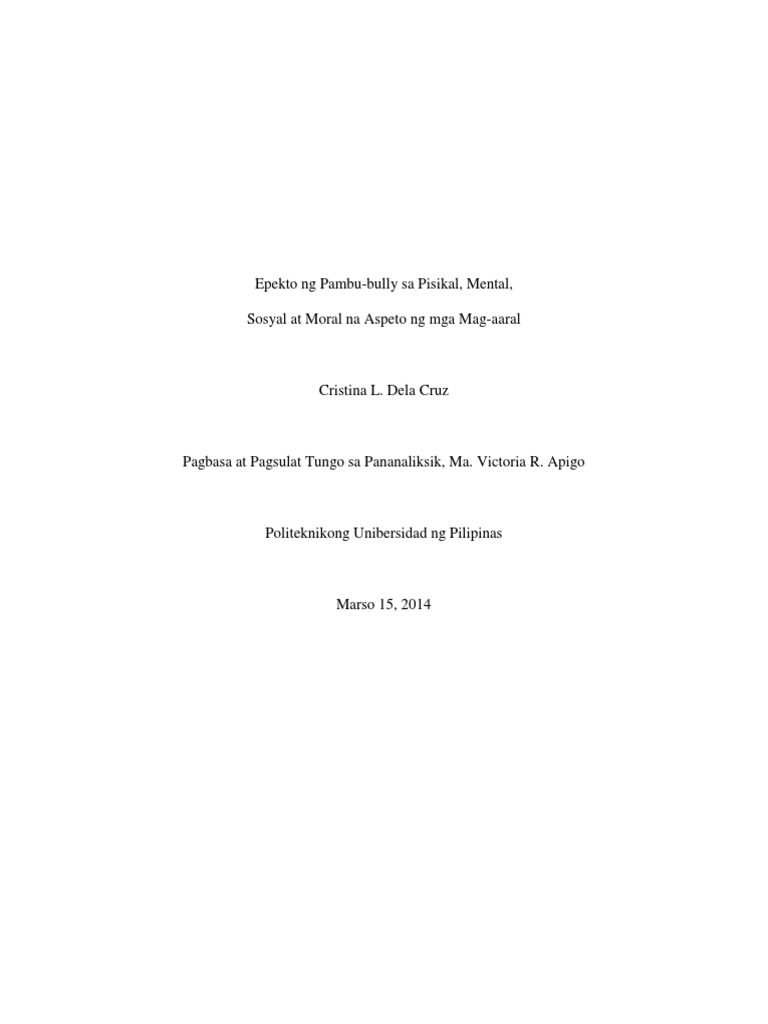Bullying Research Paper Filipino | PDF