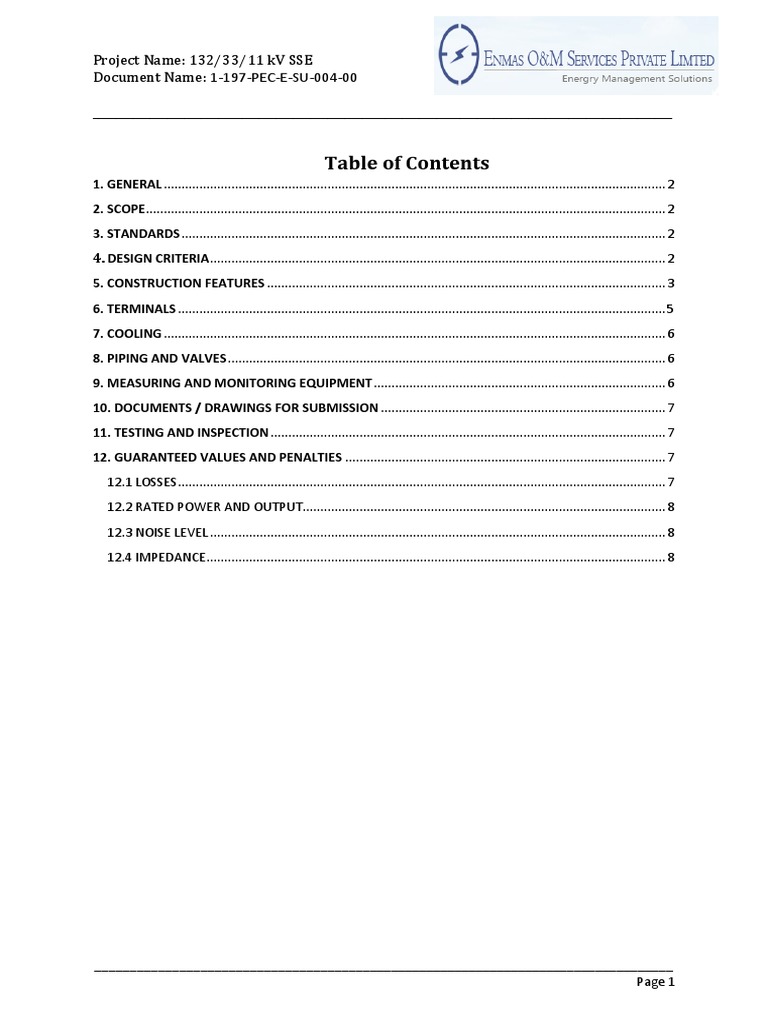400 kVA Earthing Transformer Specifications | PDF | Transformer ...