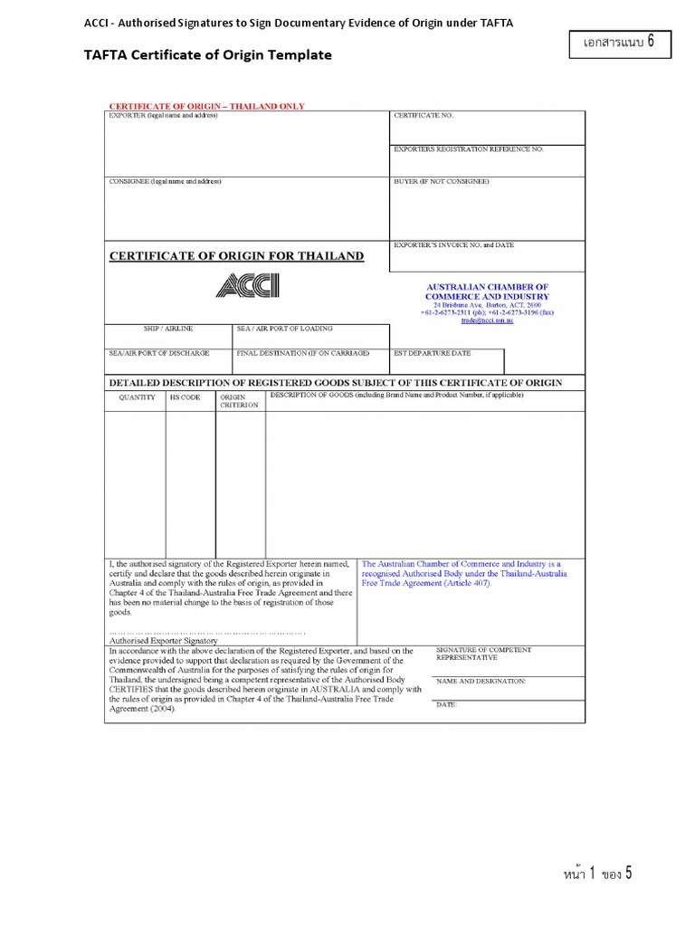 Certificate of Origin Thai-Aus | PDF