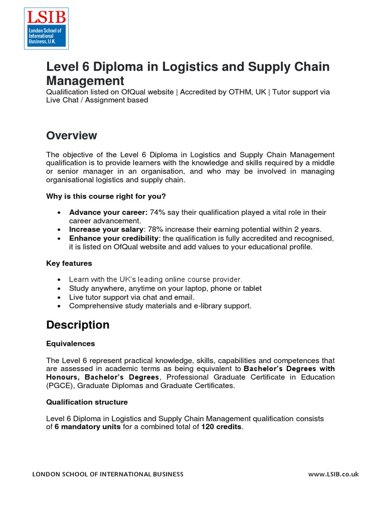 Level 6 Diploma in Logistics and Supply Chain Management | PDF ...