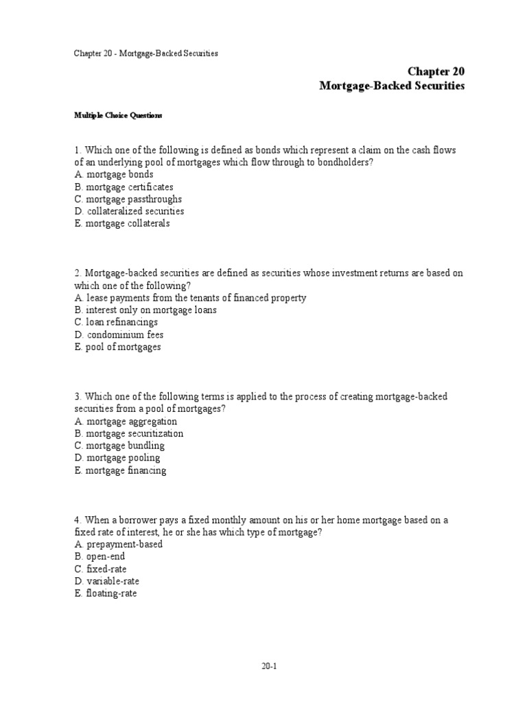 Chap 020 | PDF | Mortgage Backed Security | Mortgage Loan