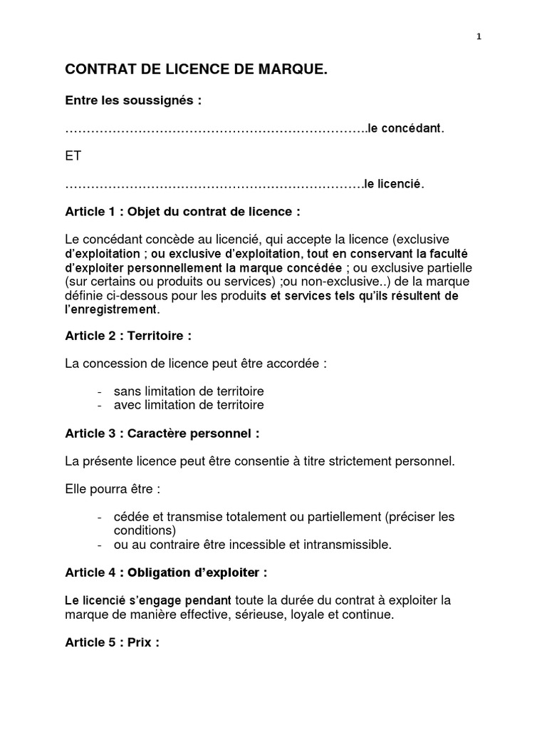 Exemple Contrat de Licence de Marque | PDF | Arbitrage | Loi commune