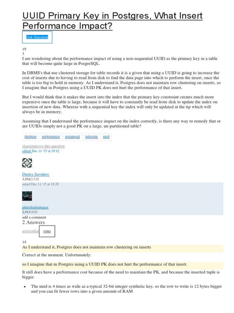 UUID Primary Key in Postgres What Insert Performance Impact | PDF ...