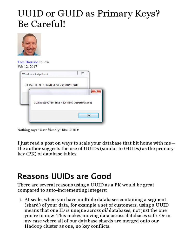 UUID or GUID As Primary Keys Be Careful | Download Free PDF | Databases ...