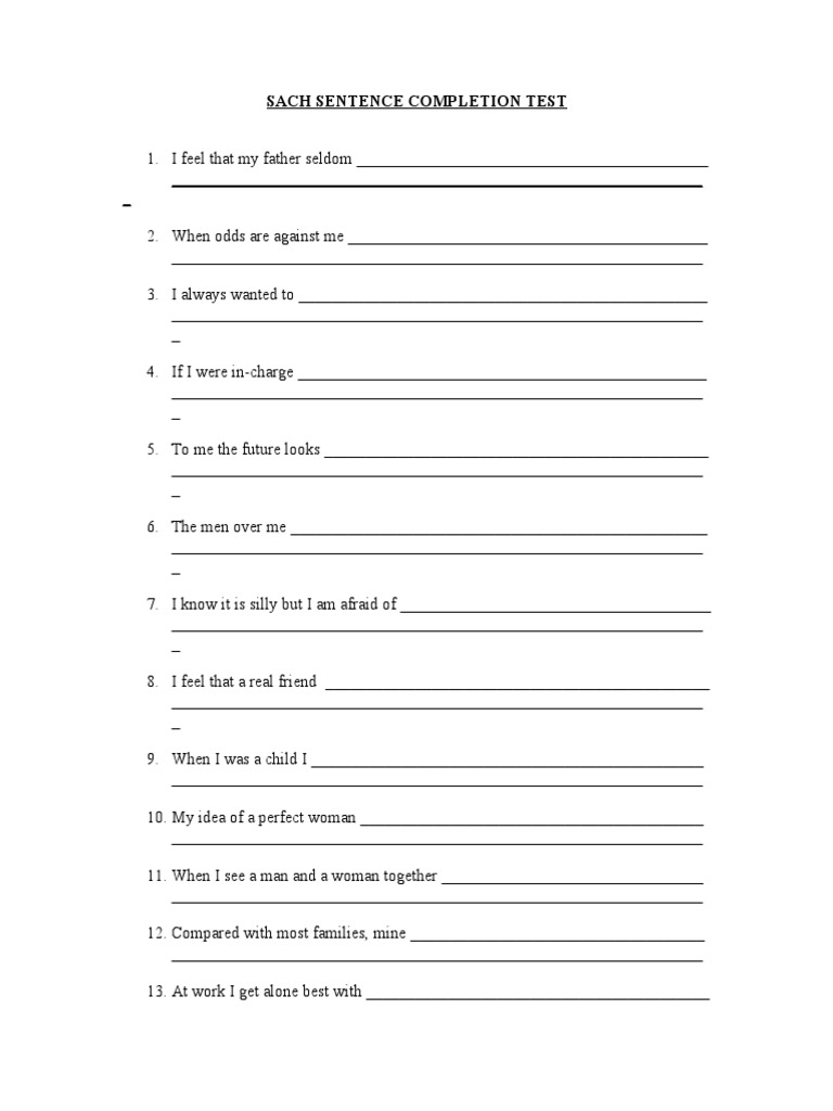 Sacks Sentence Completion Test | PDF | Career & Growth | Self-Improvement