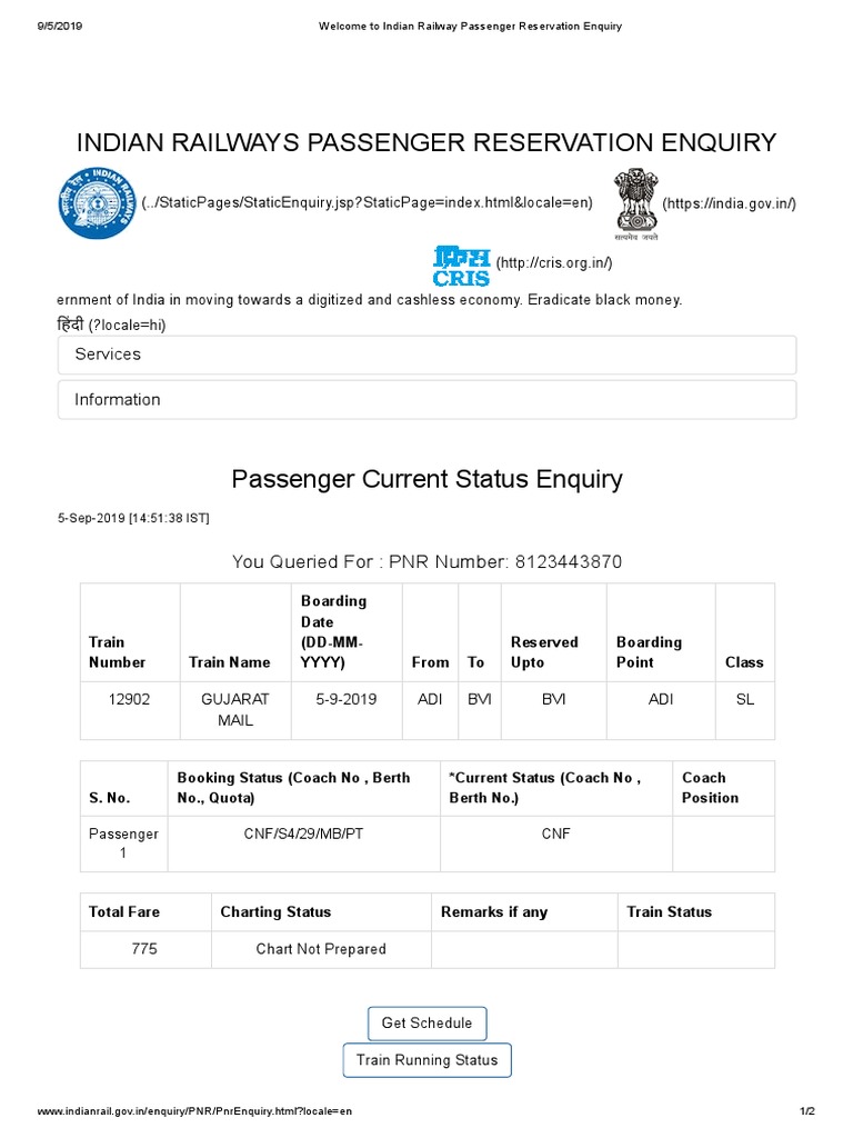 Indian Railways Passenger Reservation Enquiry: Services Information ...