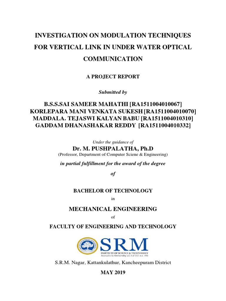 Report Template For Major Project For B Dot Tech SRM Institute of ...