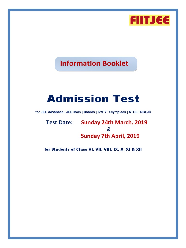 FIITJEE Admission Test Information Booklet | PDF | Arbitral Tribunal ...