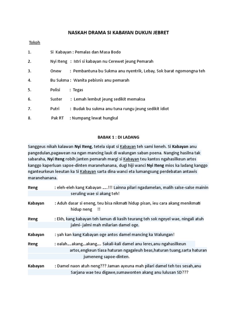 Naskah Drama Si Kabayan Dukun Jebret | PDF